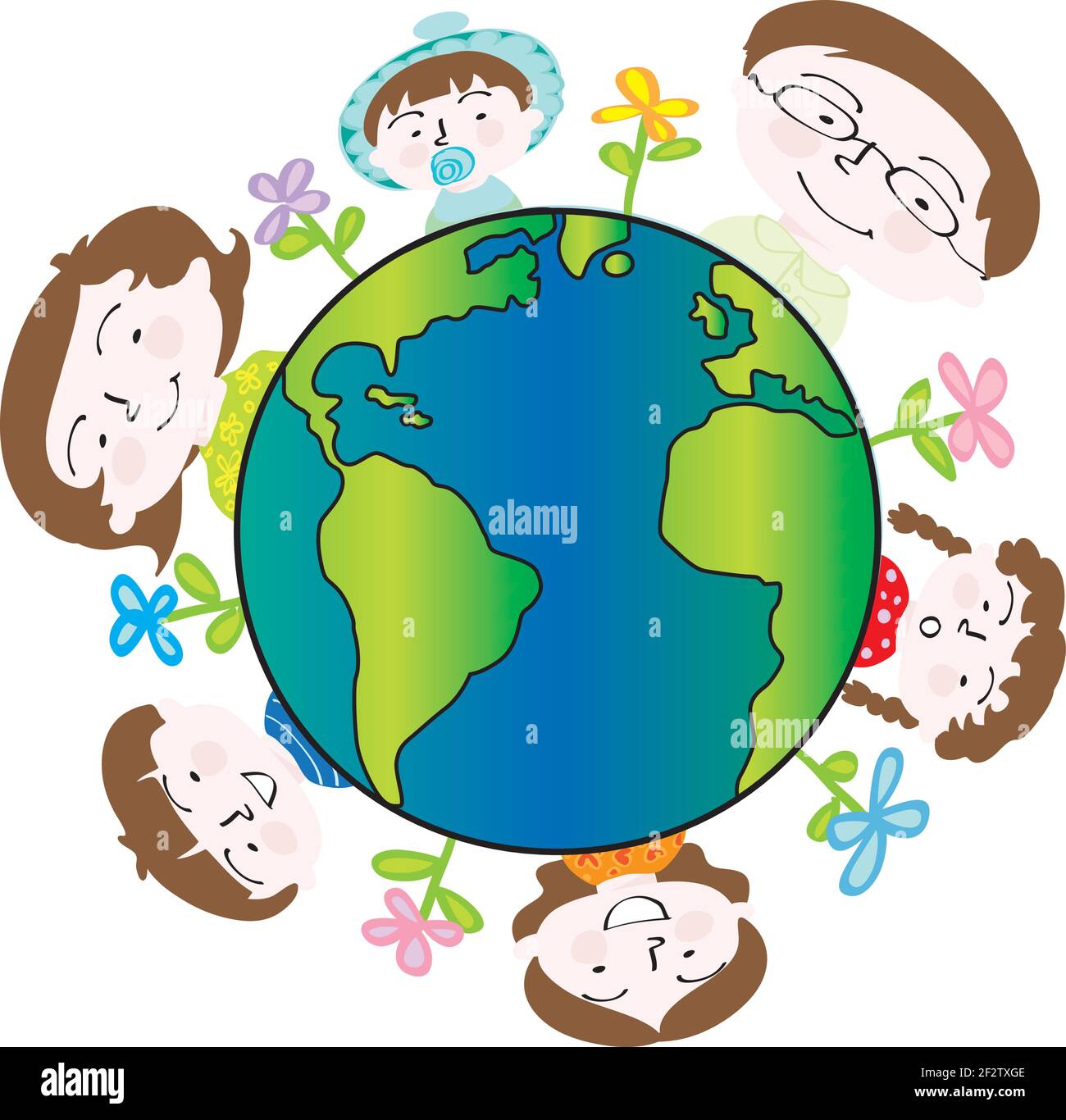 vector cartoon family earth border frame card background Stock Vector ...