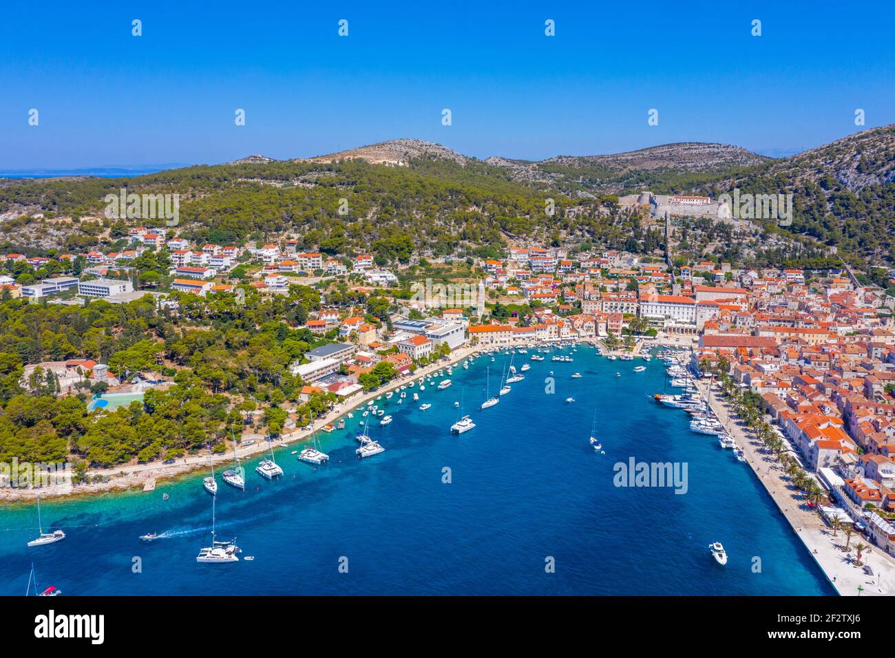Aerial view of Croatian town Hvar Stock Photo - Alamy