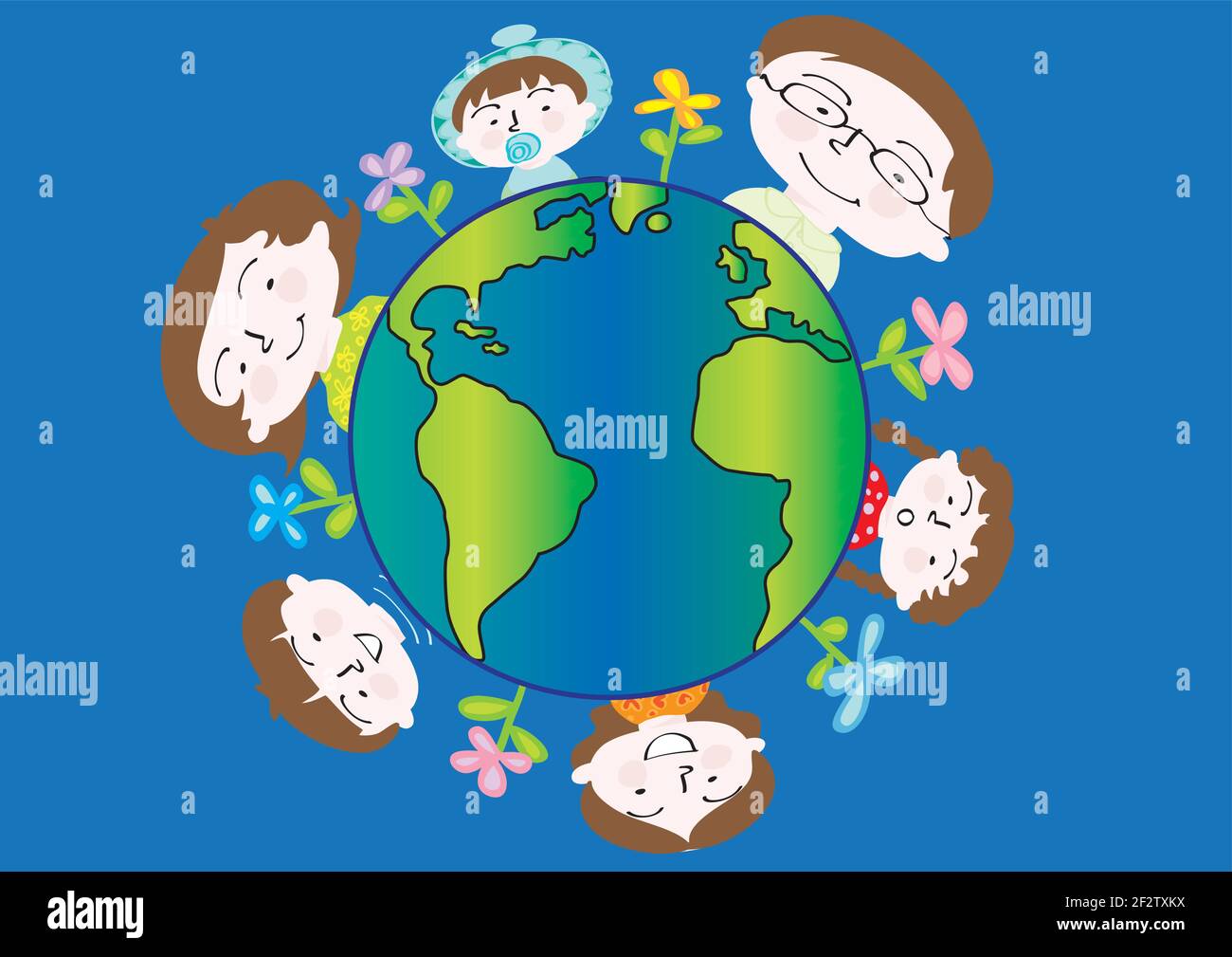 vector cartoon family earth border frame card background Stock Vector ...