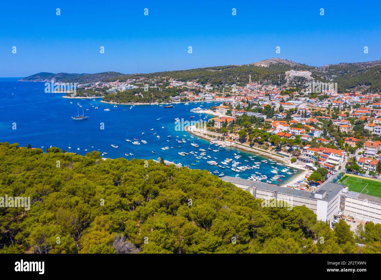 Aerial view of Croatian town Hvar Stock Photo - Alamy