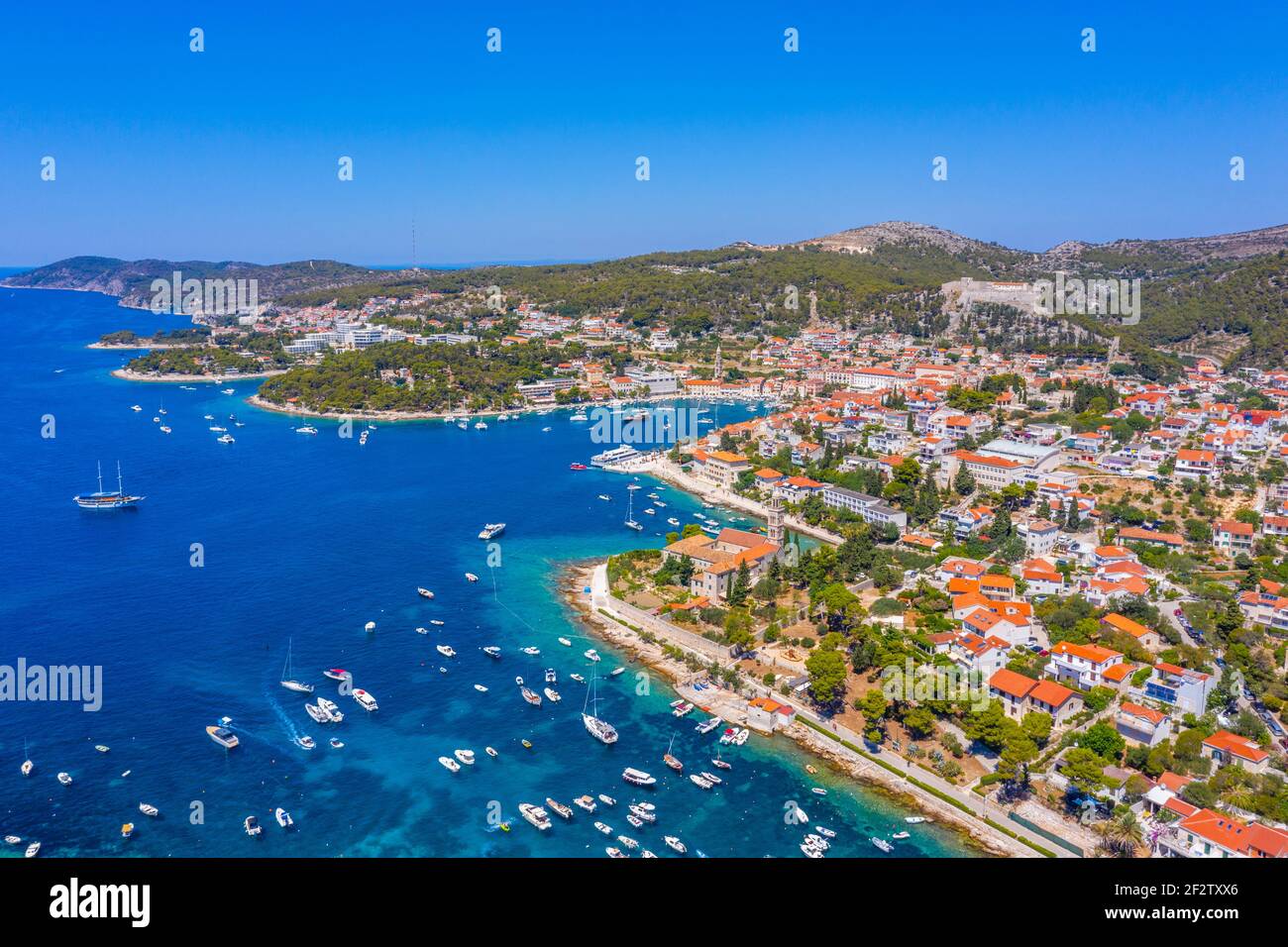 Aerial view of Croatian town Hvar Stock Photo - Alamy