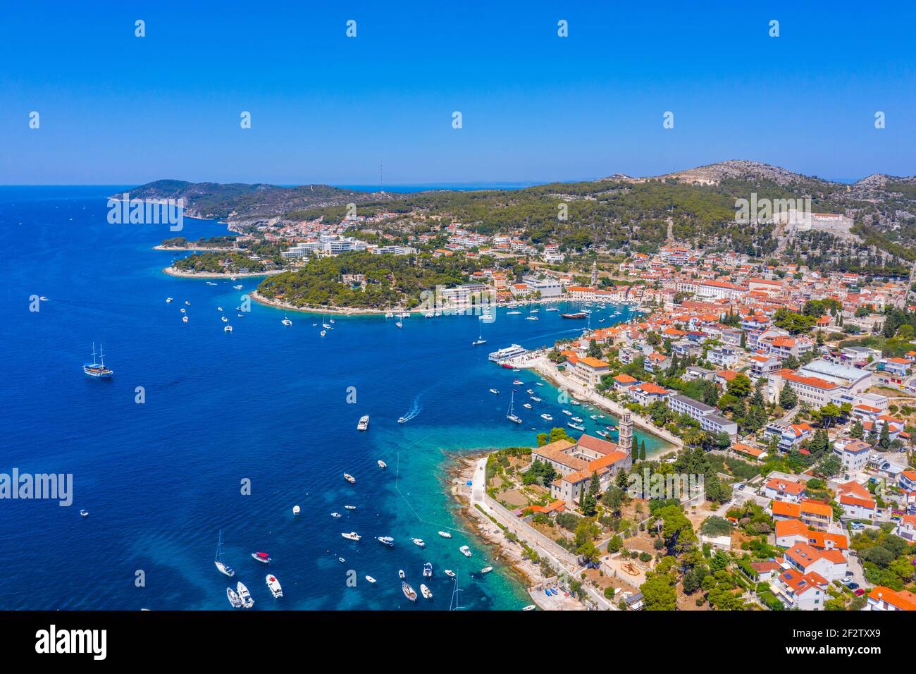Aerial view of Croatian town Hvar Stock Photo - Alamy