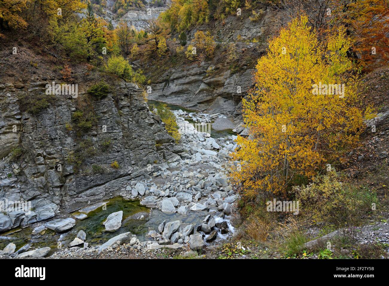 Mountain landscape with part of Haliacmon river on Mount Grammos in ...