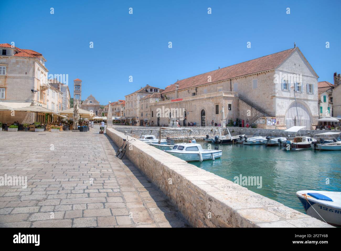Arsenal in Hvar with cathedral of Saint Stephan in background, Croatia ...