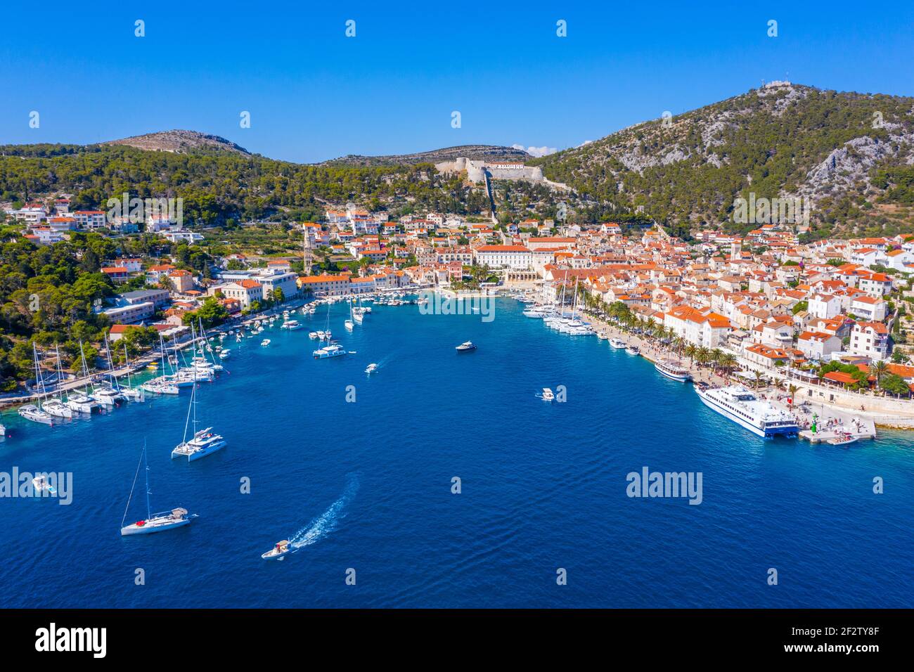 Aerial view of Croatian town Hvar Stock Photo - Alamy