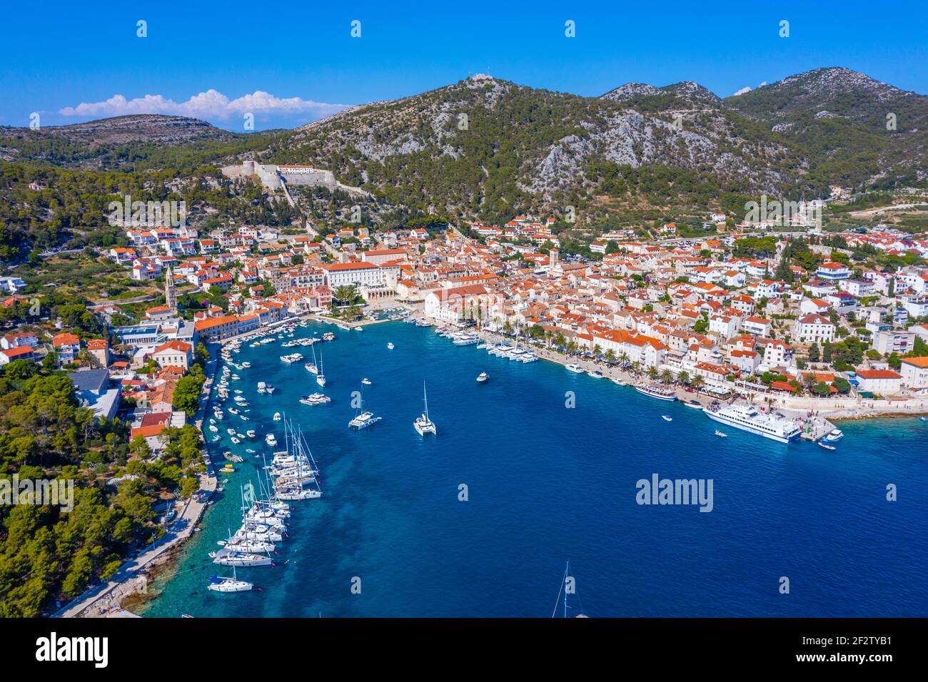 Aerial view of Croatian town Hvar Stock Photo - Alamy