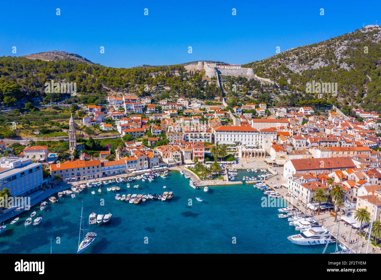 Aerial view of Croatian town Hvar Stock Photo - Alamy