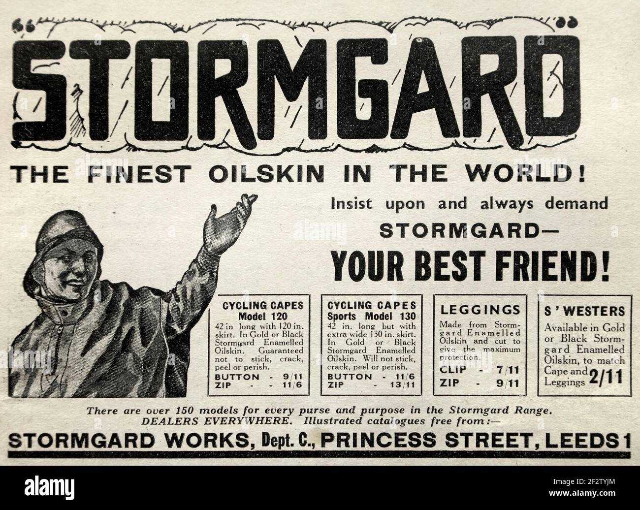 Vintage 1937 advertisement for British "Stormgard" cycling oilskins ...