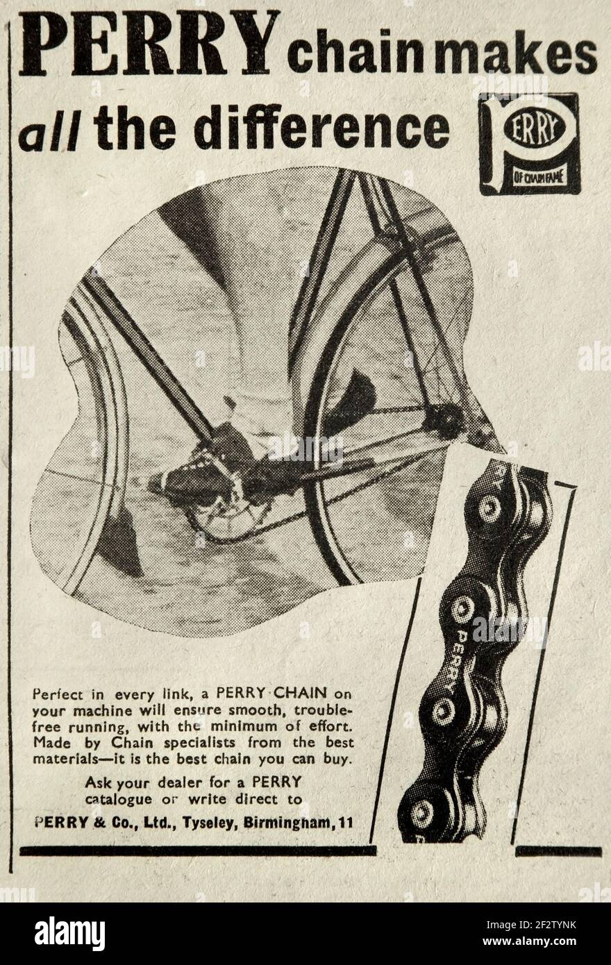 Vintage 1942 wartime advertisement for British Perry bicycle chains ...