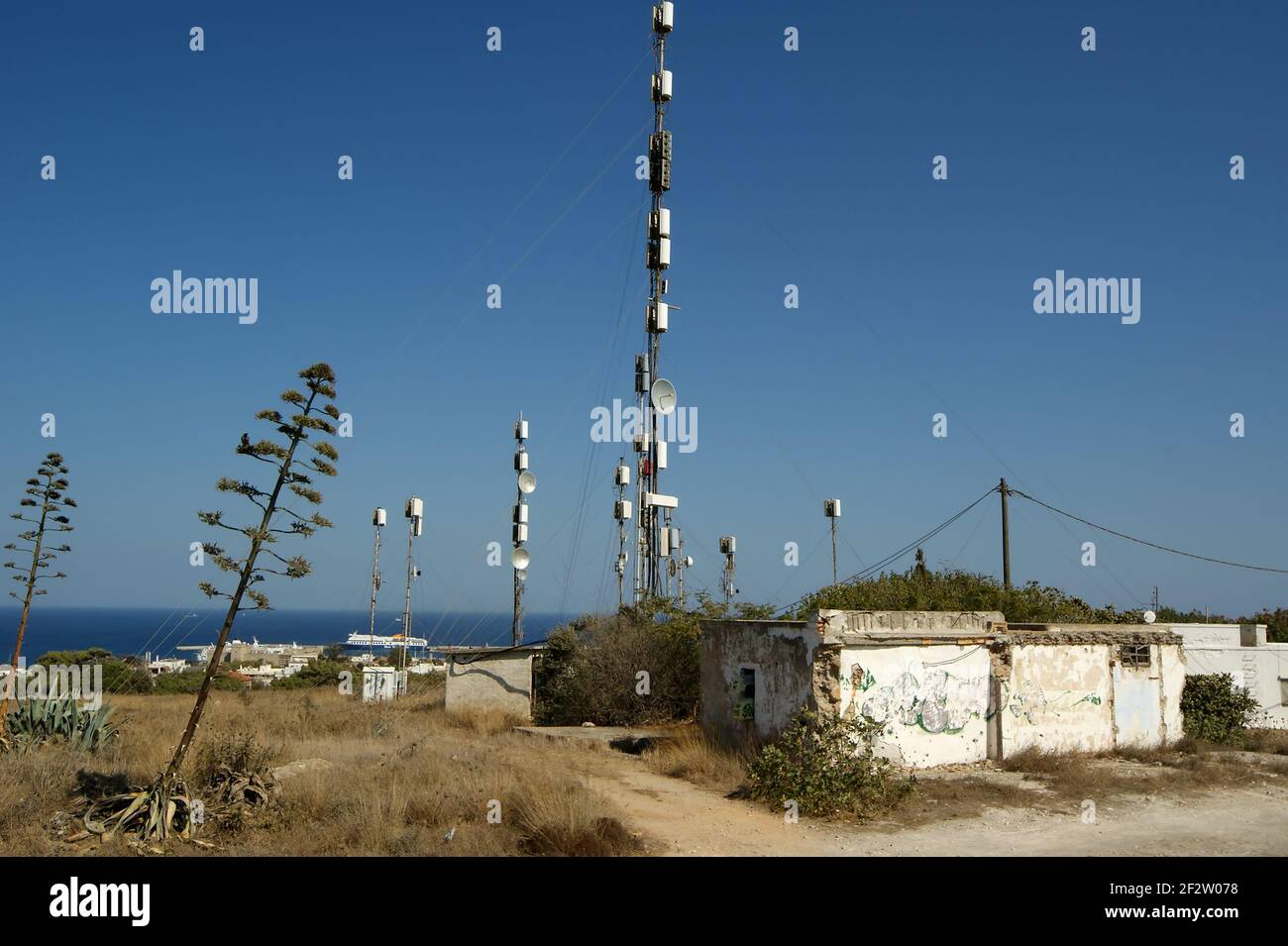 Telecommunications towers, relays and mobile radio antennas Stock Photo ...