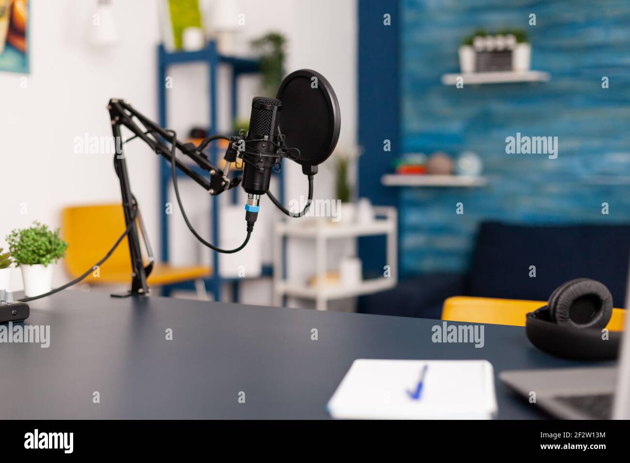 Close up of professional equipment for recording podcast in vlogger ...