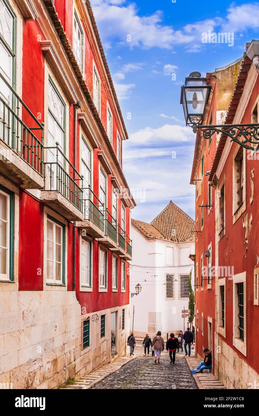 A typical street in the Alfama district in Lisbon in Portugal Stock ...