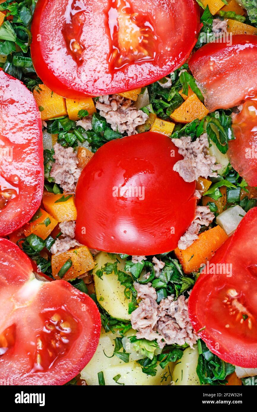 Traditional tomato, fish and cheese casserole. Italian healthy food ...