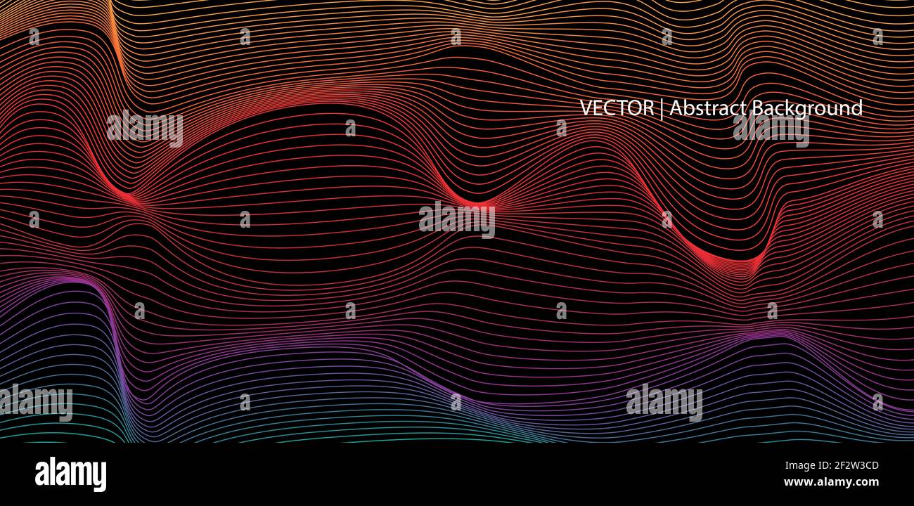 A vector graphic illustration of colourful rainbow lines in an abstract ...