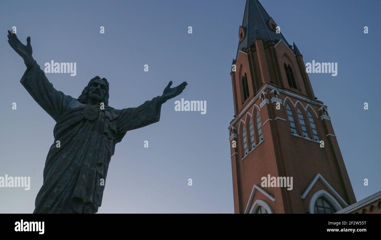 A statue of Jesus Christ seen at the church of Dushu Lake in Suzhou ...