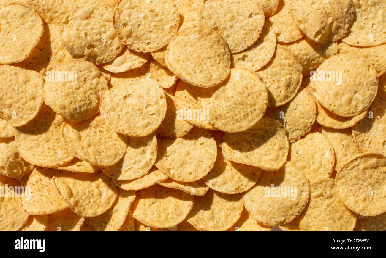 large laid out group of round style nacho mexican tortilla chips Stock ...