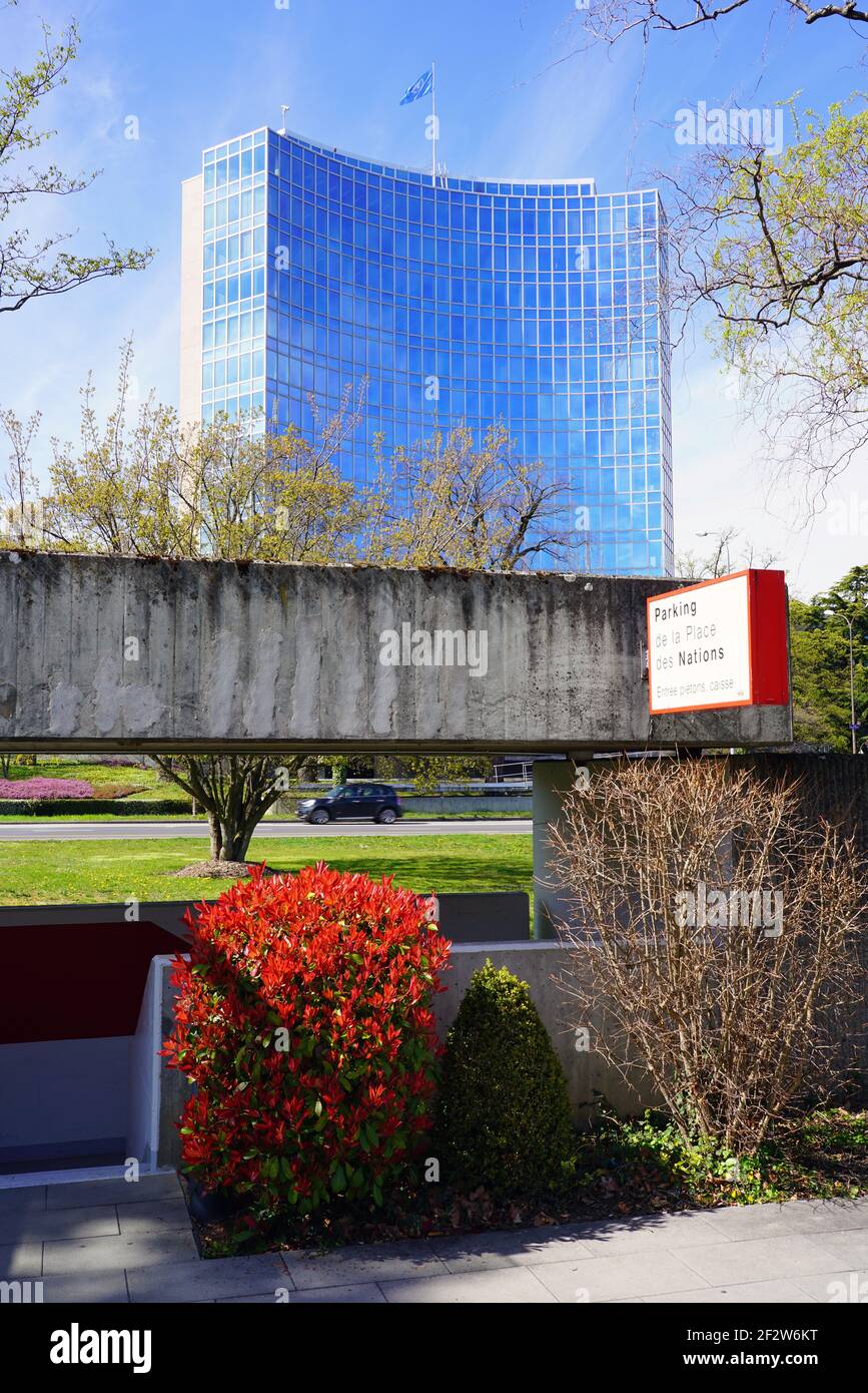 GENEVA, SWITZERLAND -5 APR 2019- Exterior view of the building of the ...