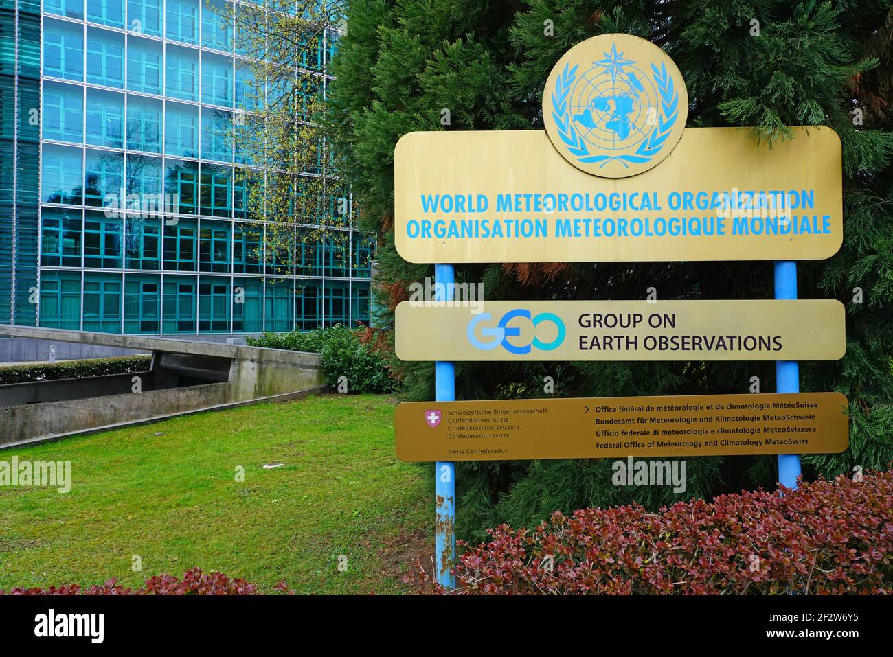 GENEVA, SWITZERLAND -5 APR 2019- Exterior view of the building of the ...