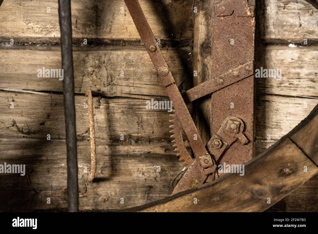 scrap metal parts and old rusty tools in abandoned workshop ancient ...