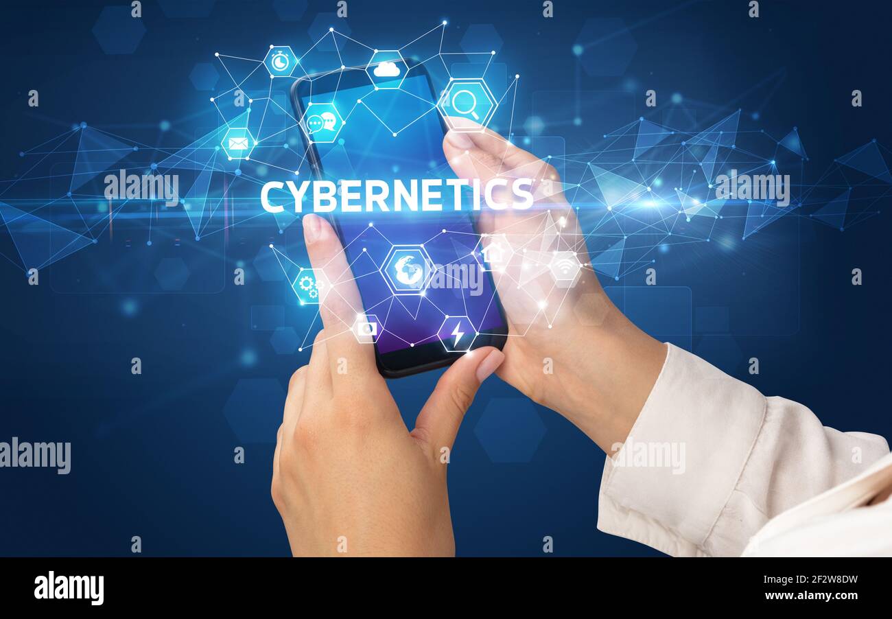 Hand using smartphone with technology concept Stock Photo - Alamy