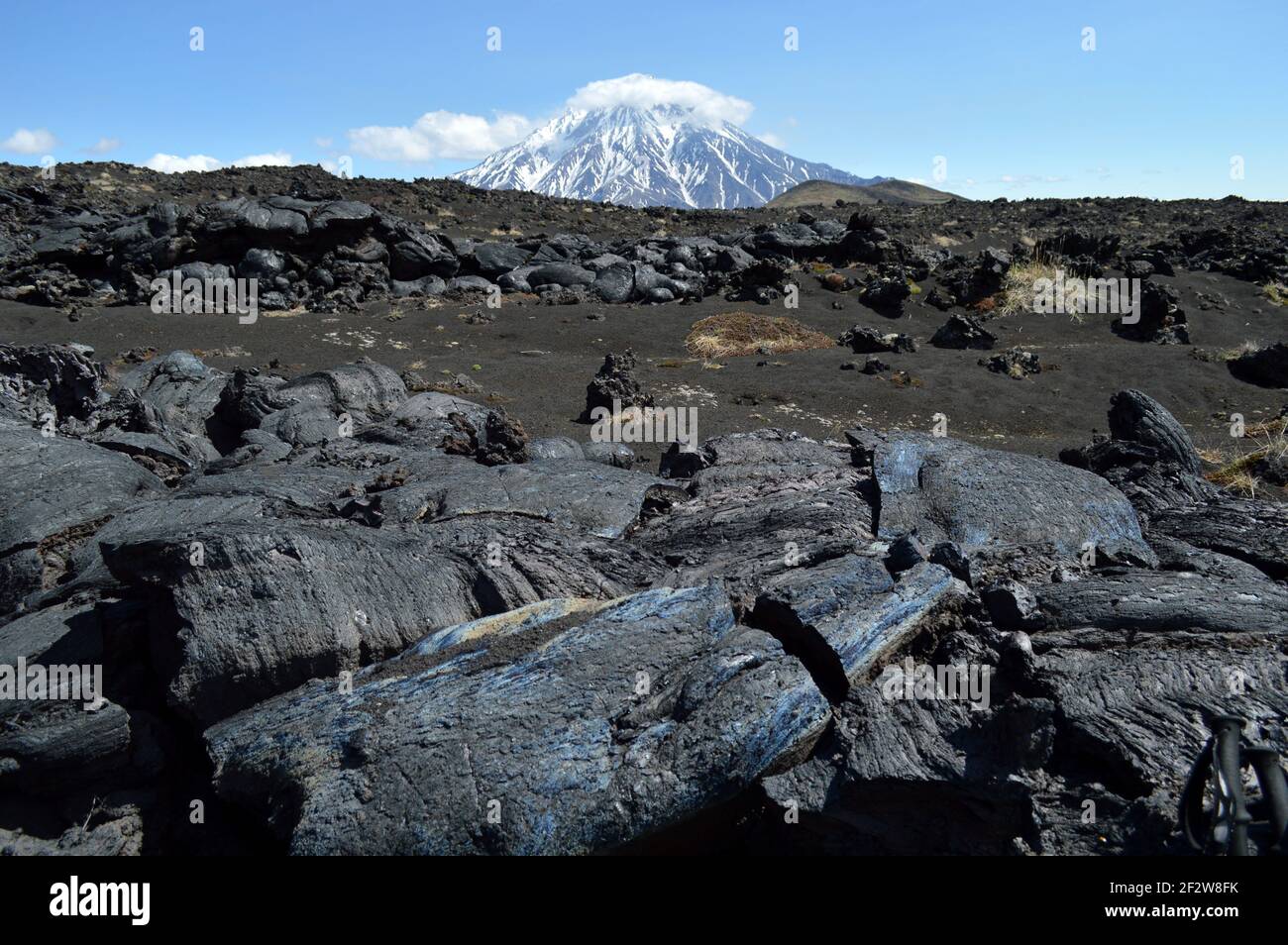 A multiple day hike on lava near Tolbachik volcano at Kamchatka Stock ...