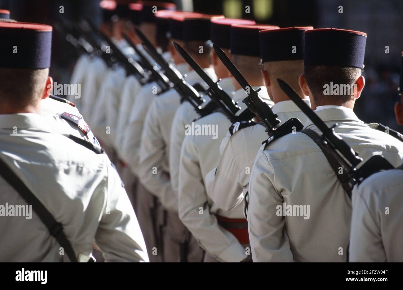 France Paris Bastille Day : Rear view of French Army Soldiers, marching ...