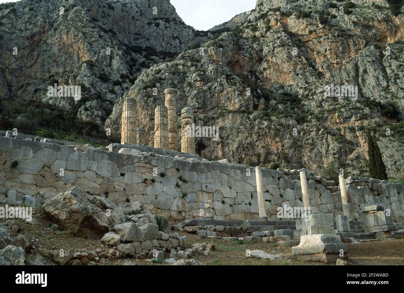 Delphi, Ruins of the ancient Greek oracle, Columns of the Temple of ...