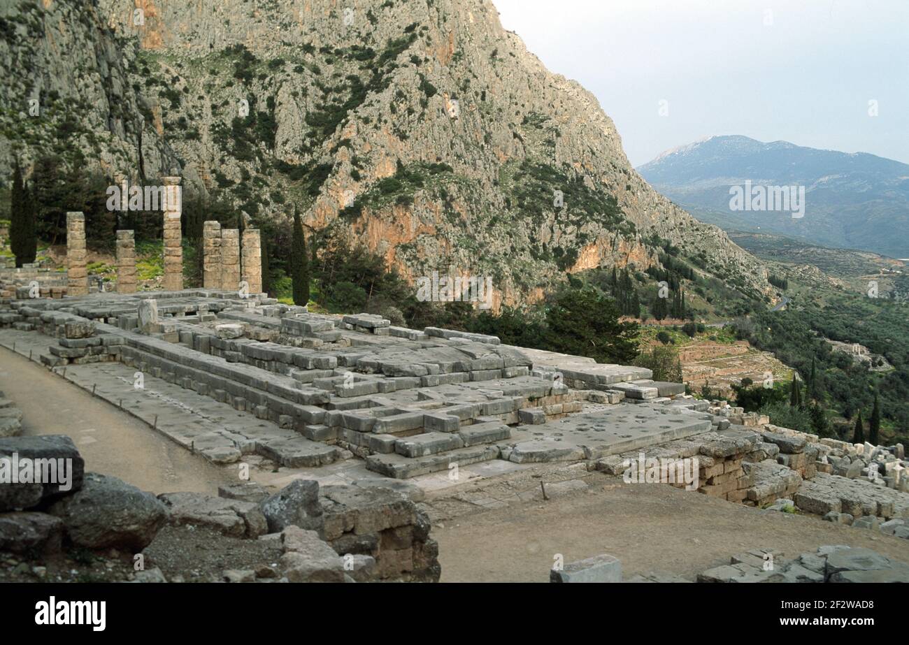 Delphi, Ruins of the ancient Greek oracle, Columns of the Temple of ...