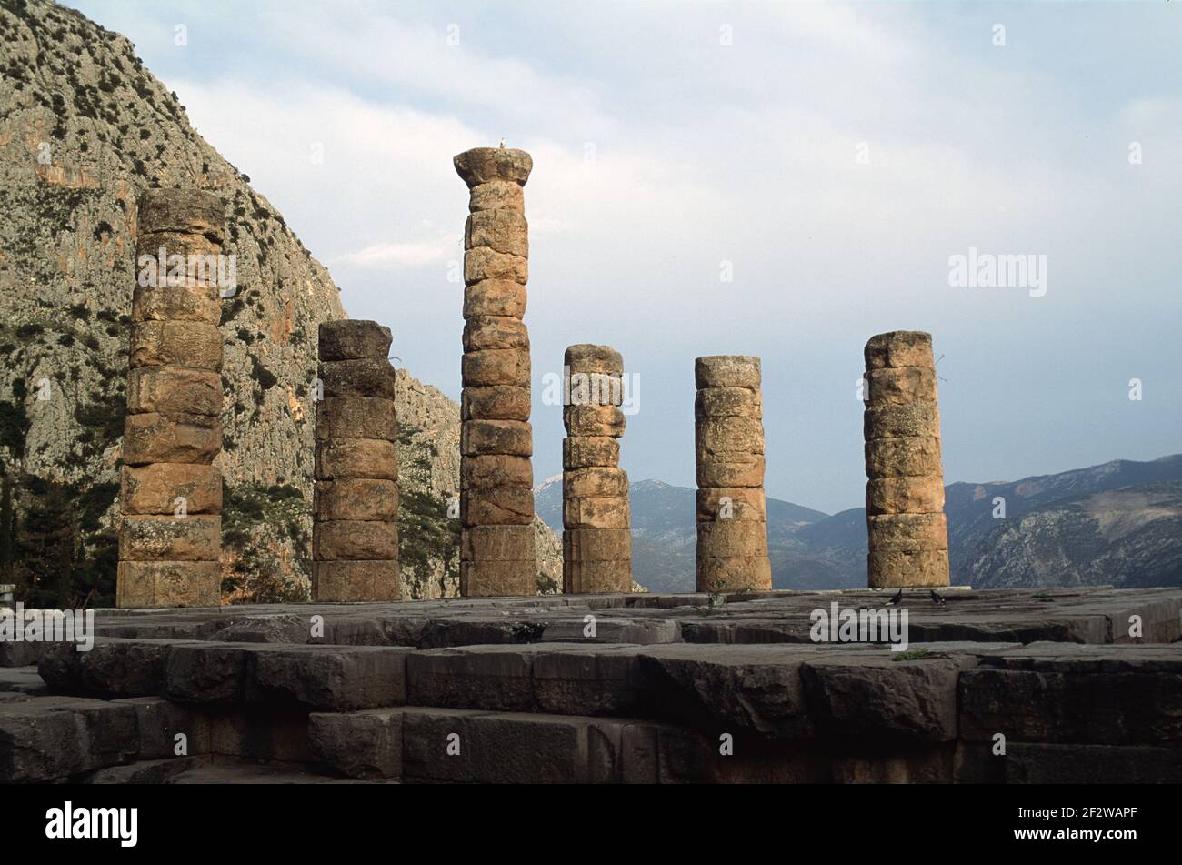 Delphi, Greece Ruins of the ancient Greek oracle, Columns of the Temple ...