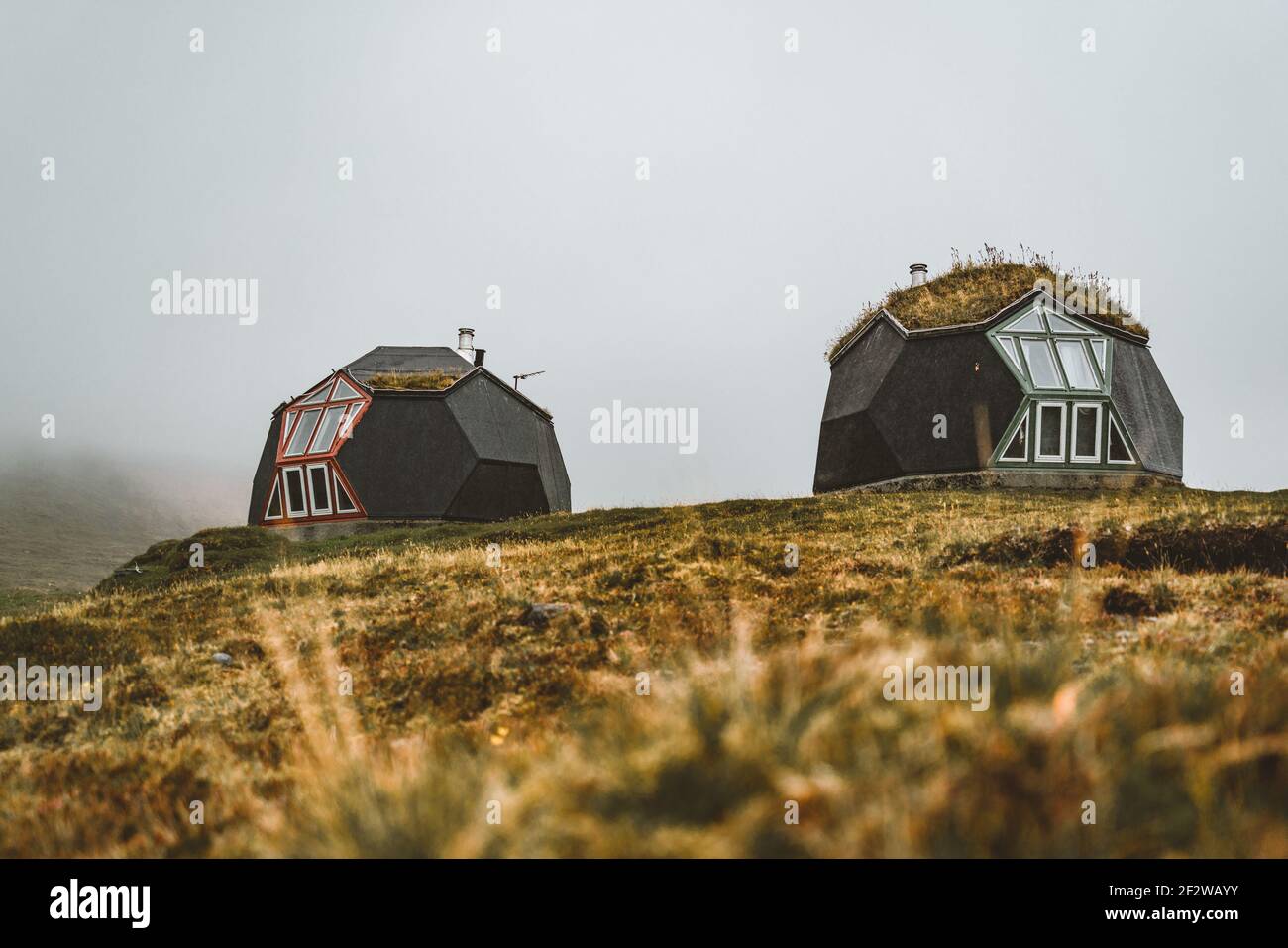 Kvivik, Streymoy, Faroe Island - July 15 2020: Weird houses with a ...