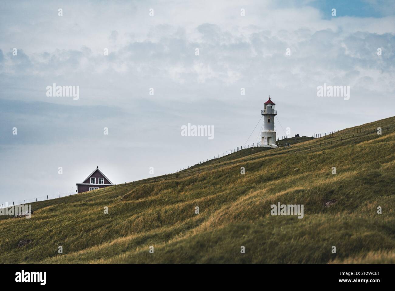 View Towards Lighthouse on the island of Mykines Holmur, Faroe ...