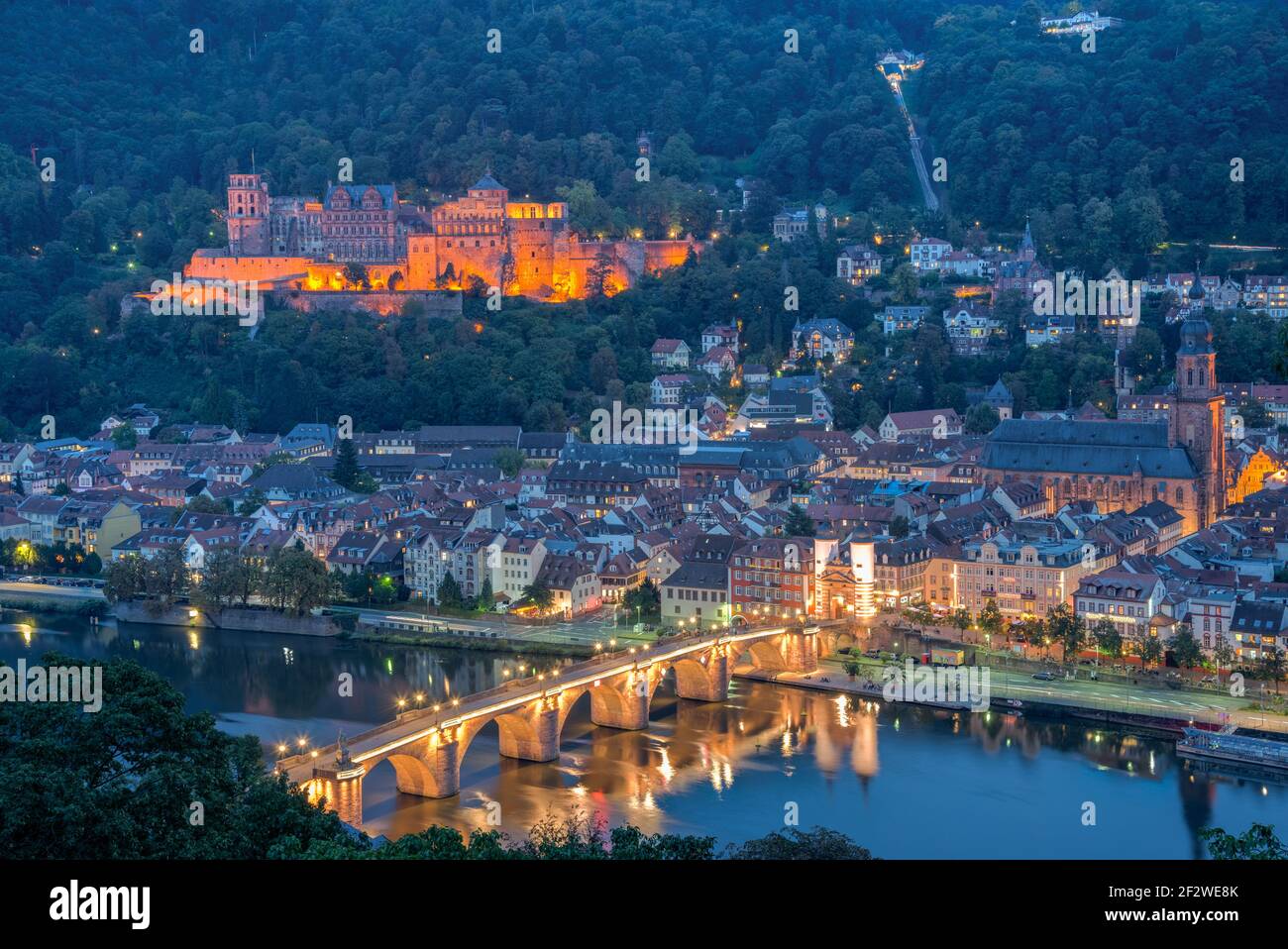 Sunset view of Heidelberg behind Neckar river, Germany Stock Photo - Alamy