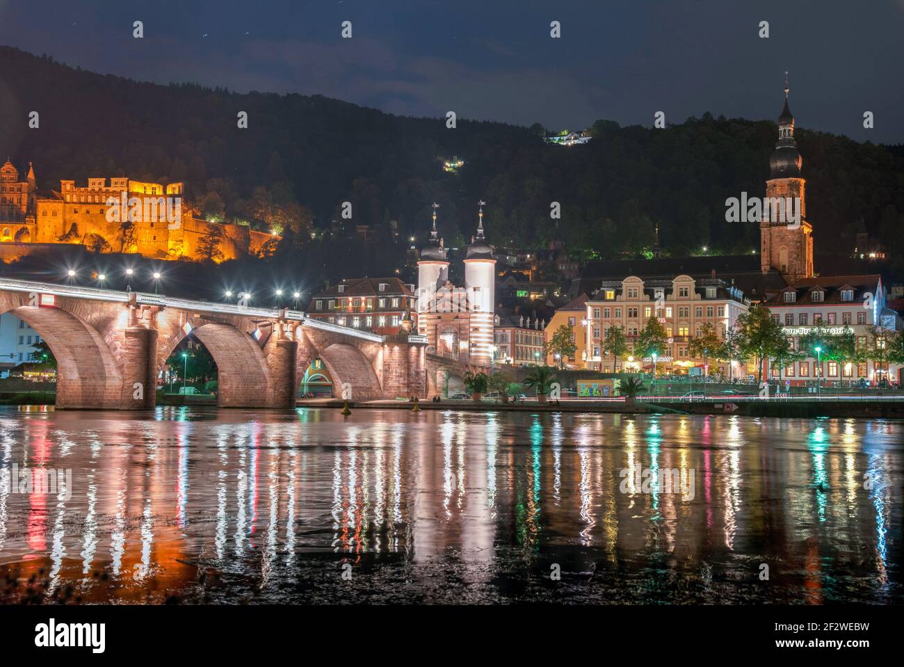 Sunset view of Heidelberg behind Neckar river, Germany Stock Photo - Alamy