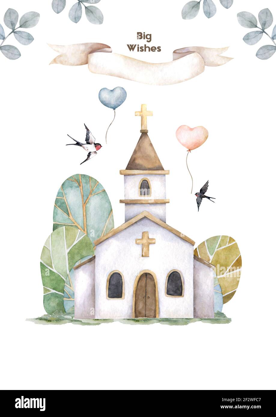 Church Hand drawn watercolor isolated illustration Stock Photo - Alamy