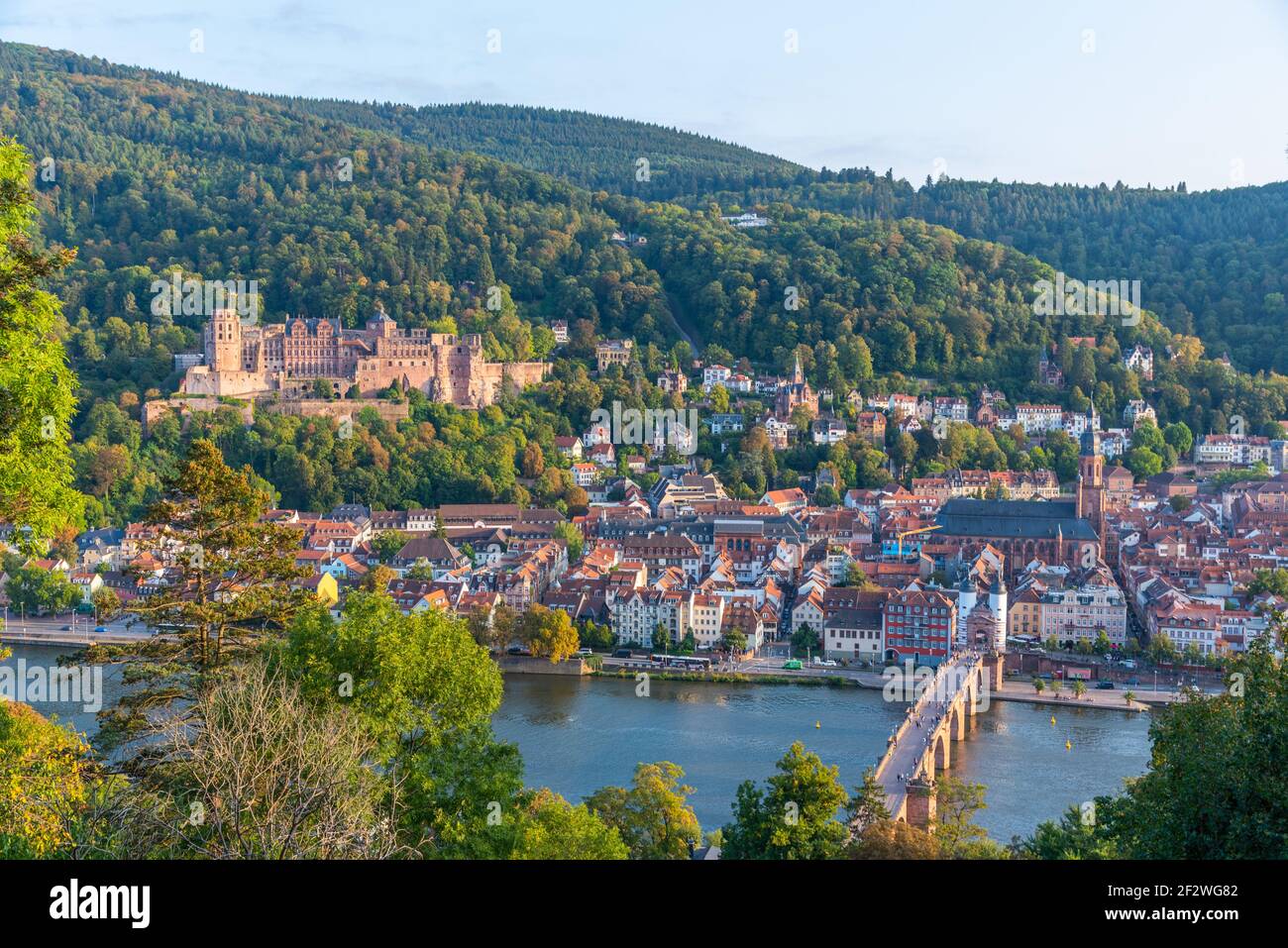 Panorama of Heidelberg behind Neckar river, Germany Stock Photo - Alamy