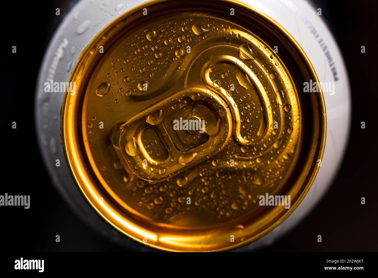 Top of beer can with condensation water droplets isolated Stock Photo ...