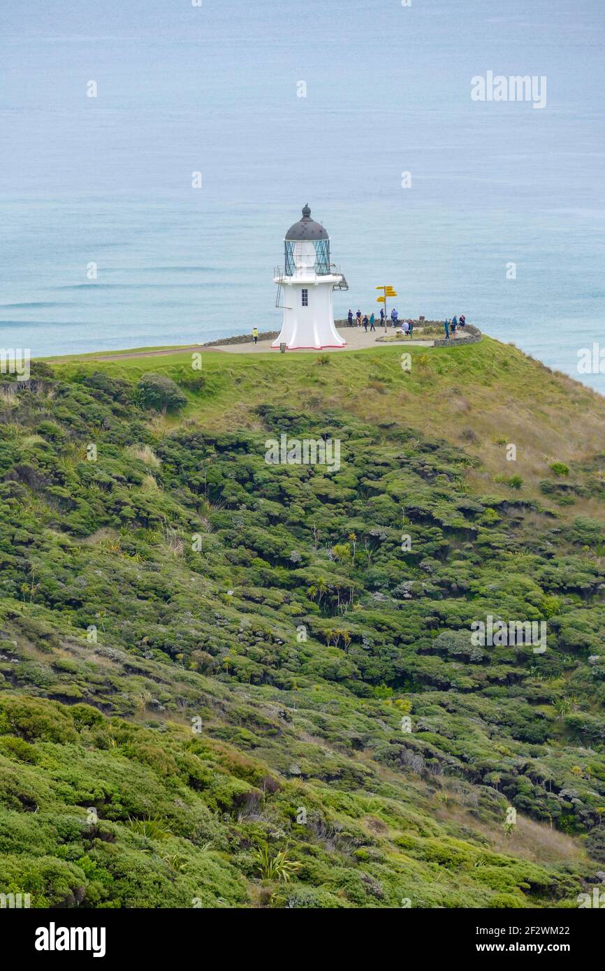 Coastal scenery with lighthouse around Cape Reinga at the North Island ...