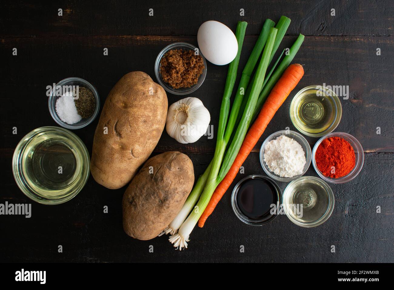 ajeon (Korean Potato Pancakes) Ingredients: Raw vegetables and ...
