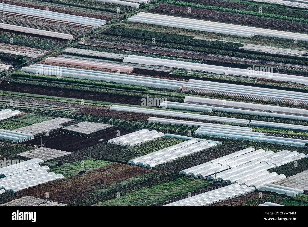 aerial view of agricultural plots of land under cultivation in an ...