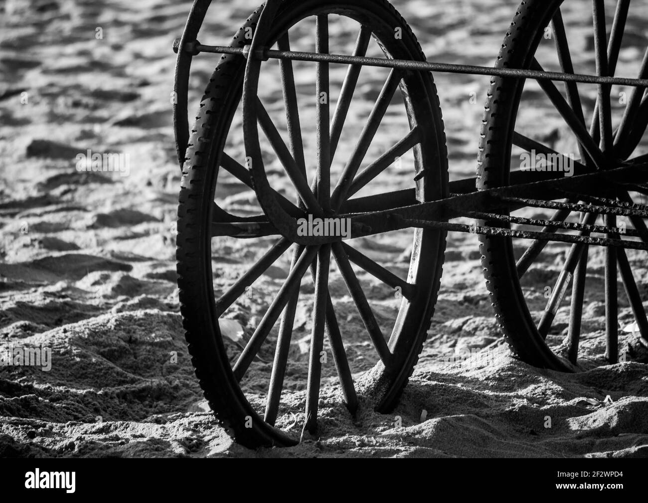 Wheels of a push cart in beach, Marina Beach, Chennai, India. Selective ...