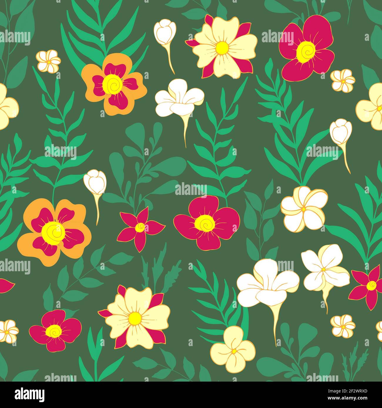 seamless pattern flower and leaves illustration Stock Photo - Alamy