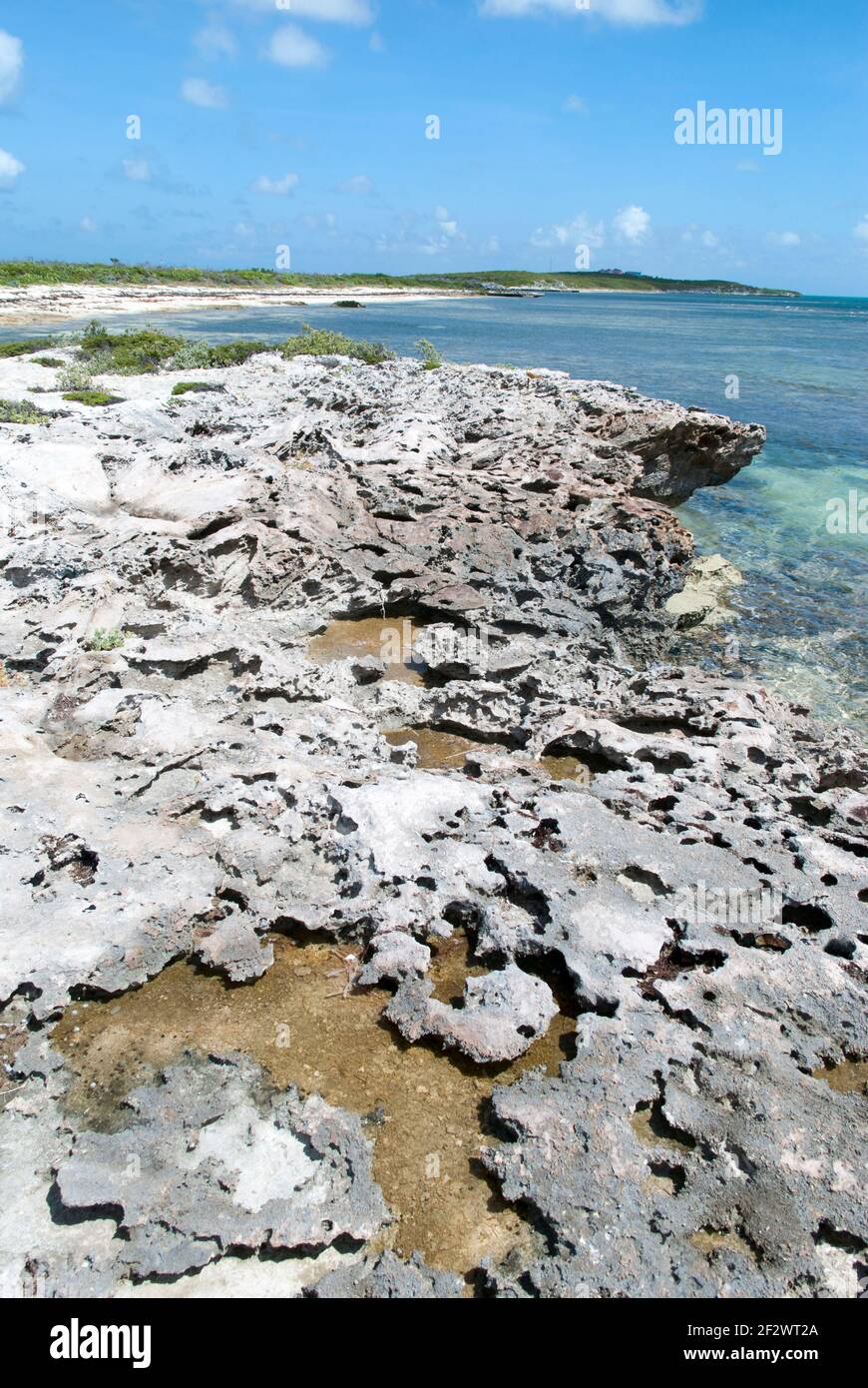 The eroded landscape on Grand Turk island shore (Turks and Caicos ...