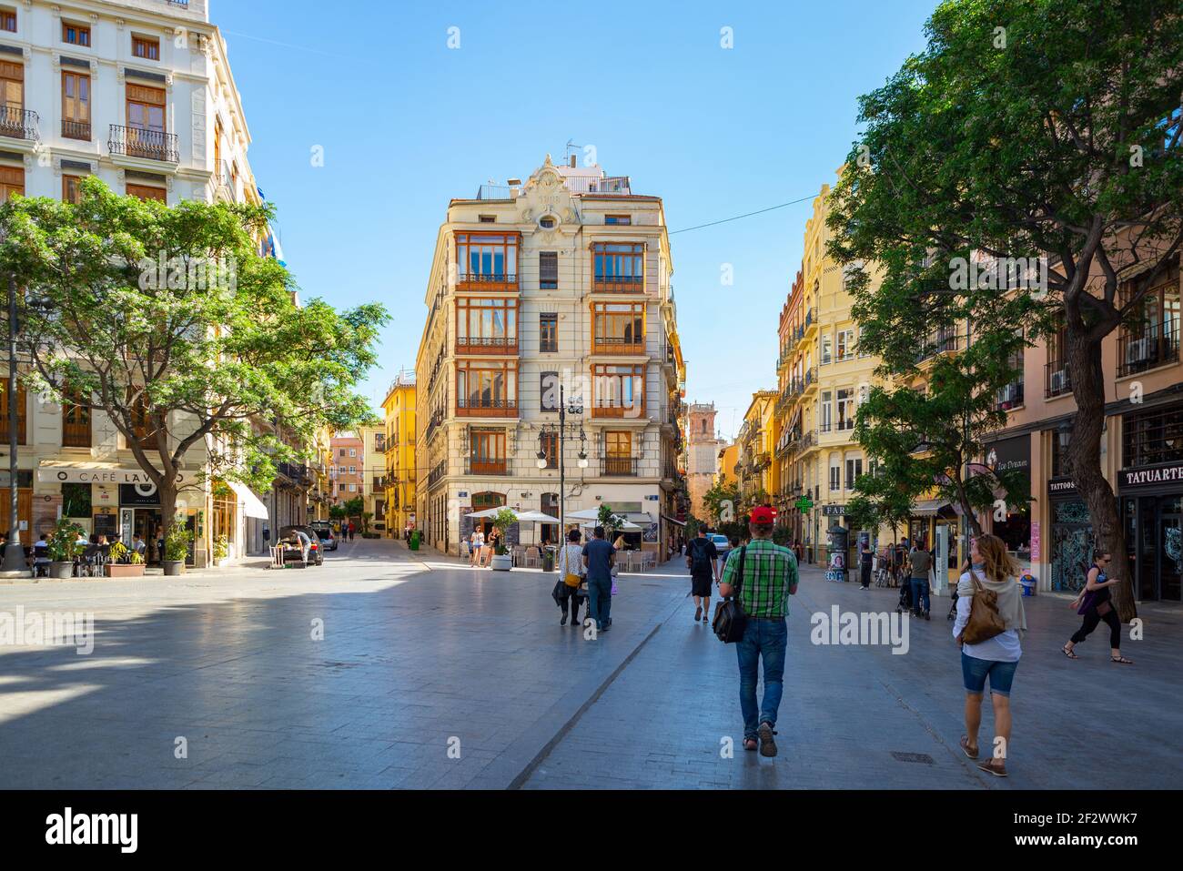 People walking in the streets of the Barrio del Carmen, historic ...
