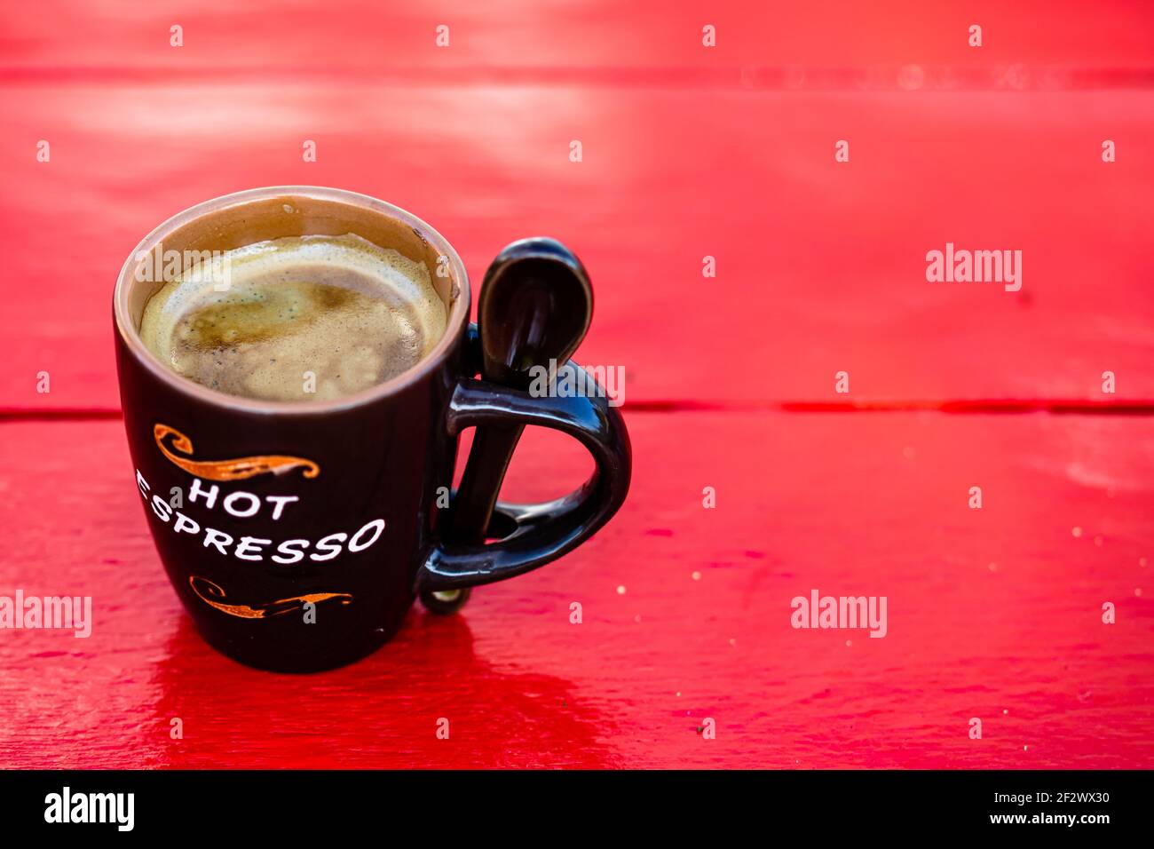 Cup of fresh made coffee on wooden background Stock Photo - Alamy