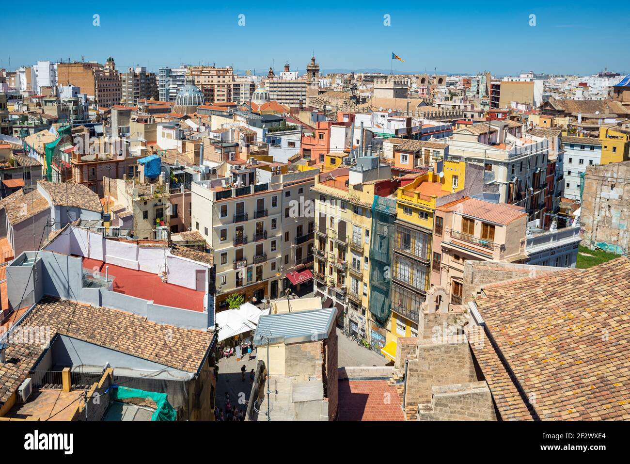 Aerial view of Valencia downtown. The old city center is full of ...