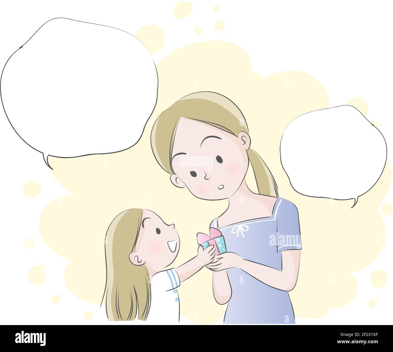 cartoon girl and mommy talk with blank speech bubble Stock Vector Image ...
