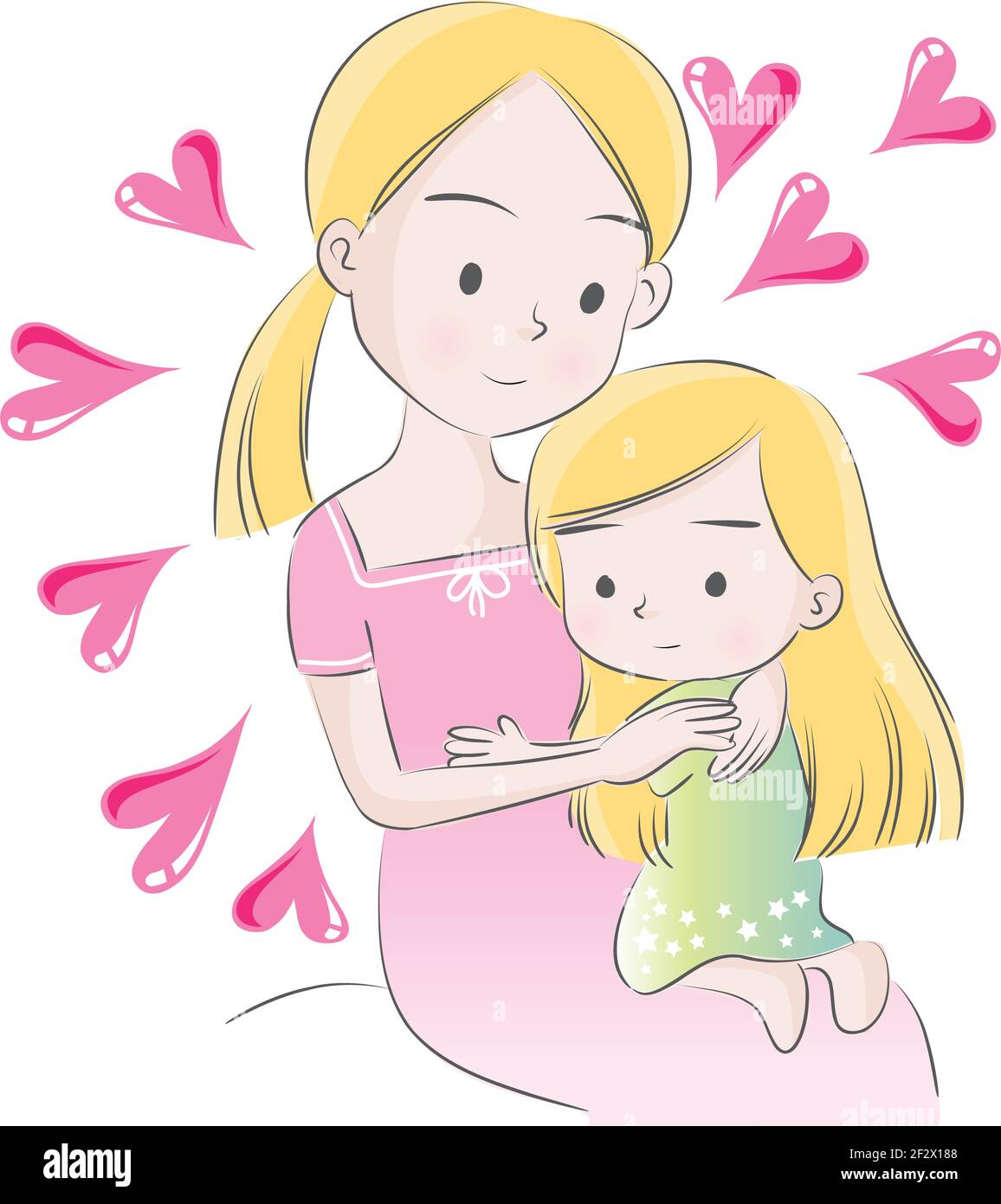 cartoon girl and mommy happy mothers day Stock Vector Image & Art - Alamy