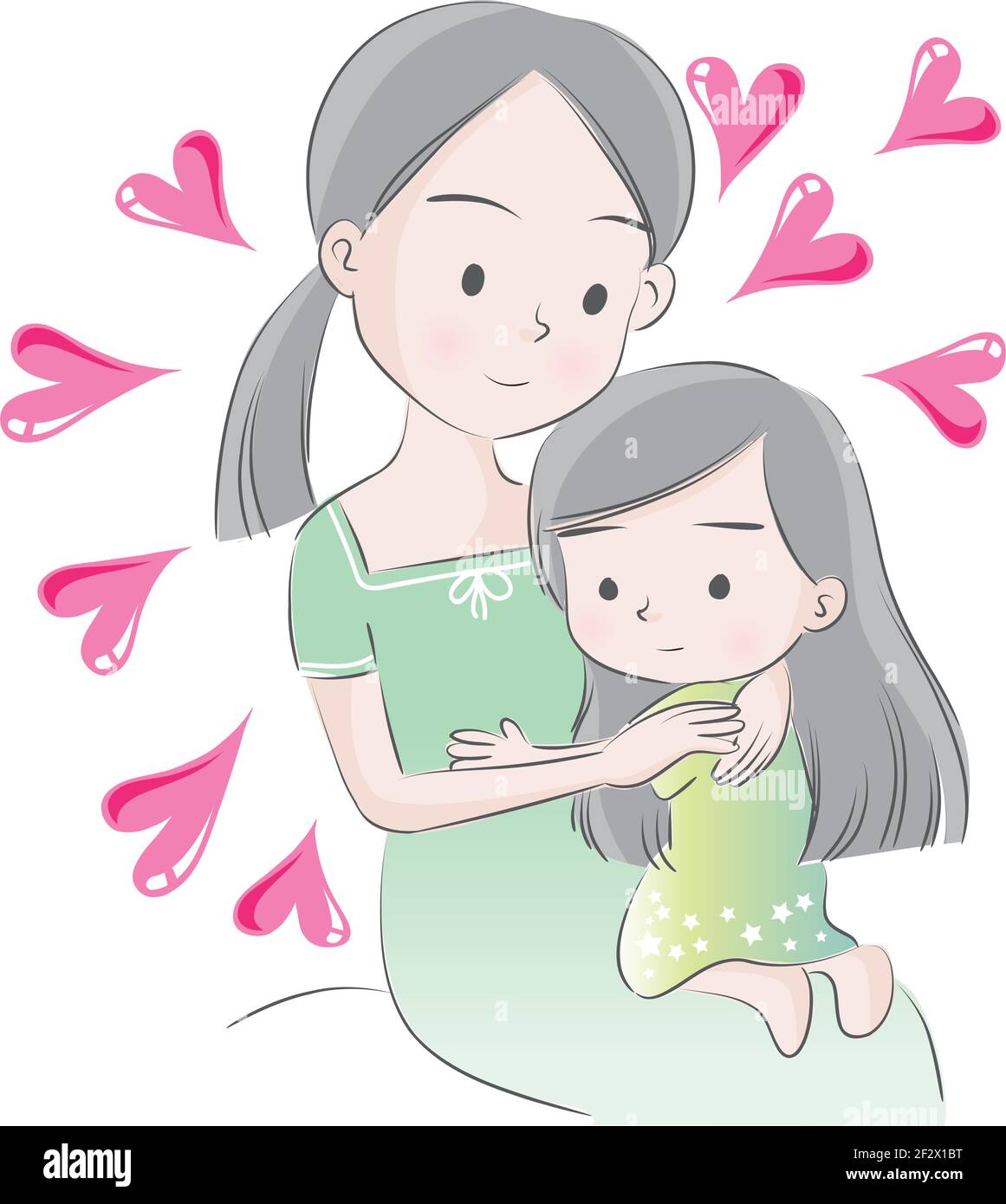 cartoon girl and mommy Stock Vector Image & Art - Alamy
