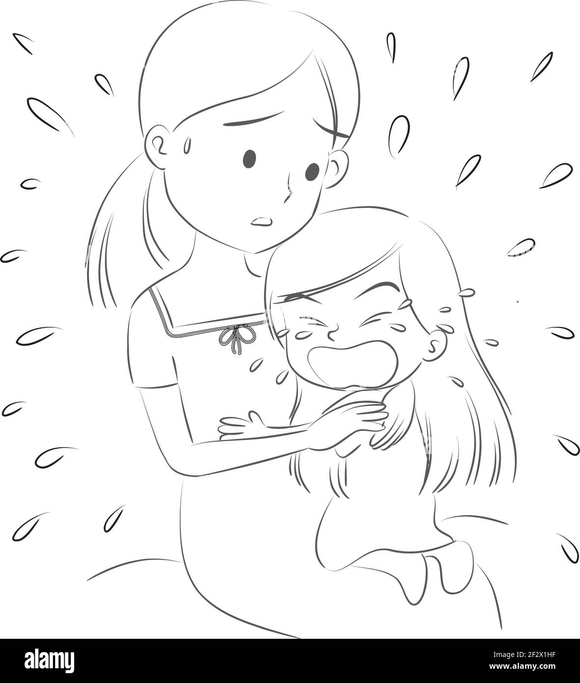 vector cartoon girl crying with mom Stock Vector Image & Art - Alamy
