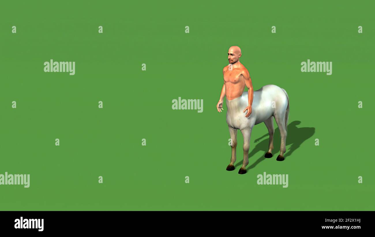 3D illustration - male centaur half horse half man isolated on green ...